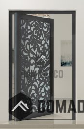 PIVOT G1 - Glass aluminum pivot door with decorative panel Domadeco